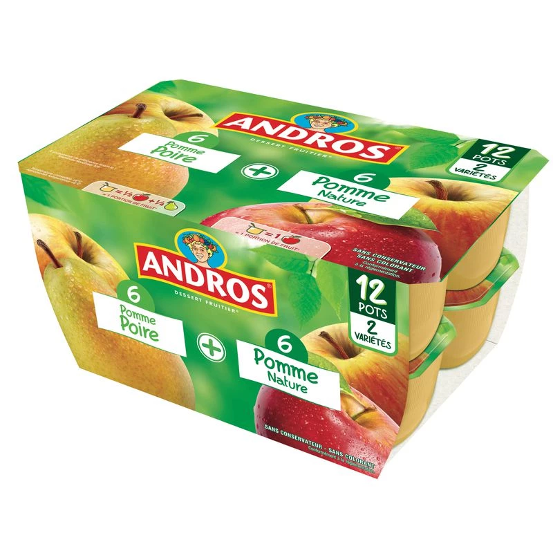 Grossiste Compote pomme poire/ pomme nature 12x100g - ANDROS