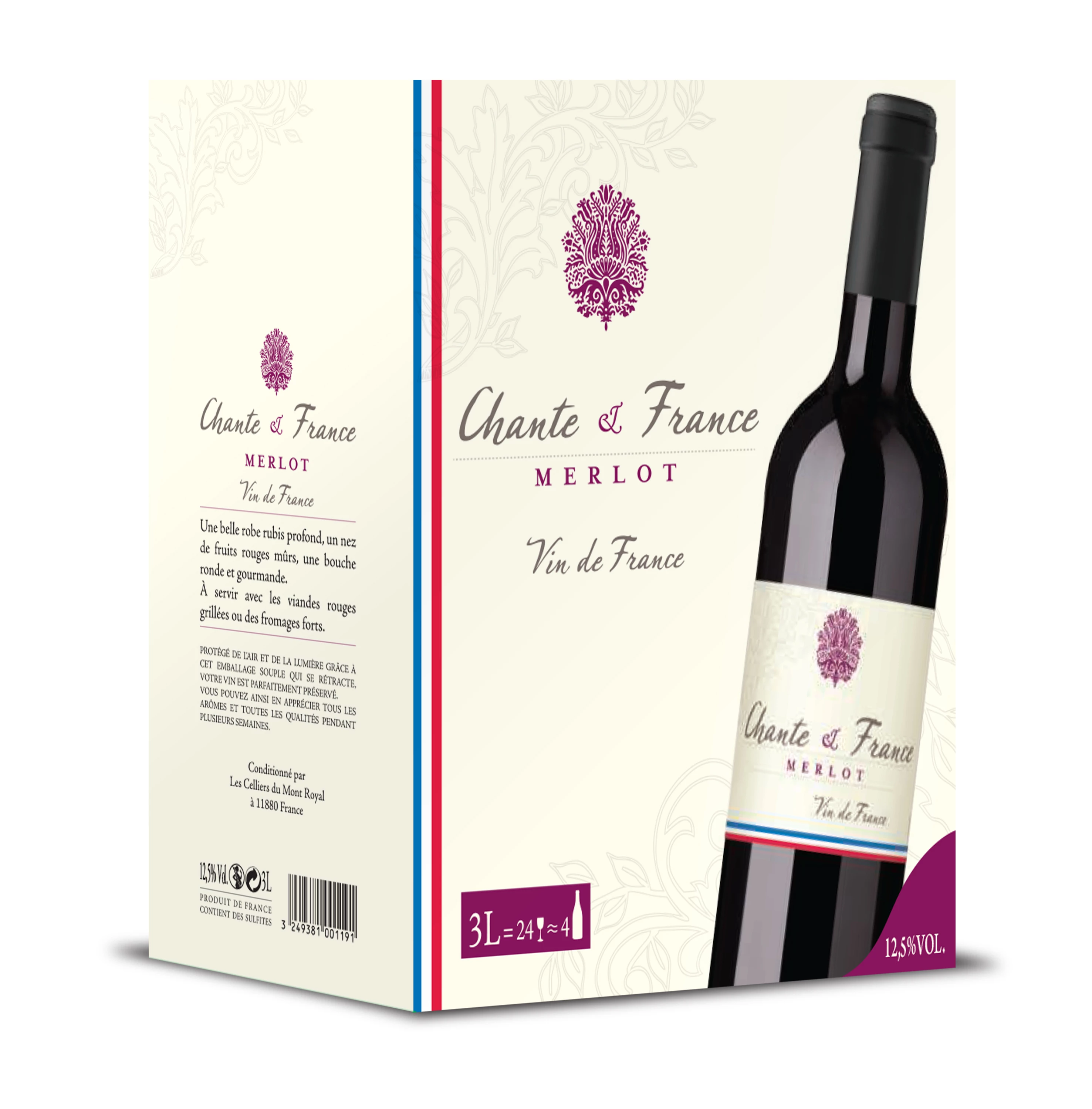 Vin Rouge Merlot, 12,5°, Bib 3l - CHANTE & FRANCE wholesaler