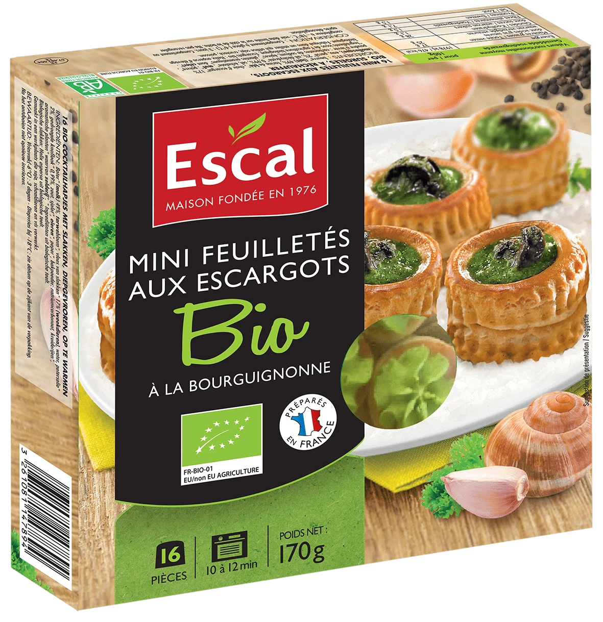 Mini feuilletés aux escargots BIO x16 170g - ESCAL 批发商