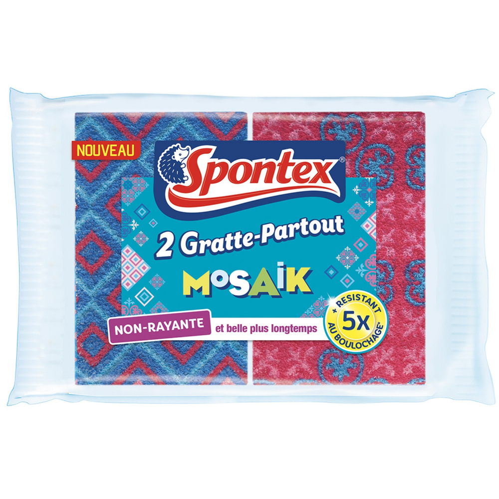Grossiste Eponge gratte partout mosaik sans rayure x2 - SPONTEX
