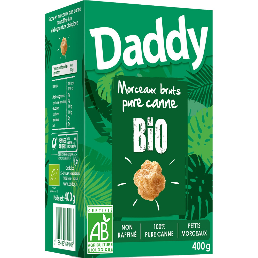 Grossiste Sucre morceaux bruts pure canne BIO 400g - DADDY