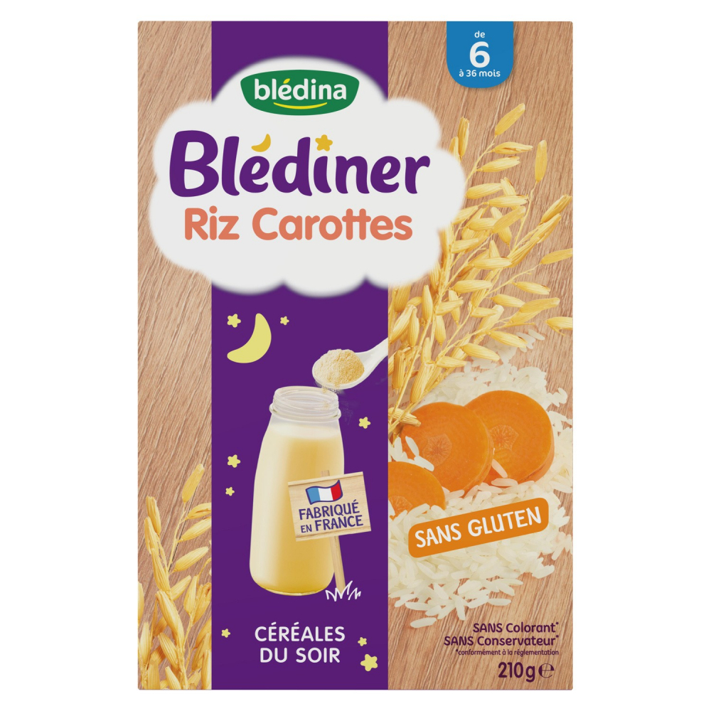 Grossiste Céréales pour bébé dès 6 mois riz & carotte 210g - BLÉDINA
