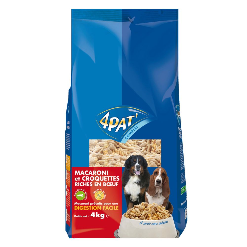 Grossiste Repas complet chiens macaroni/viandes 4kg - 4'PAT