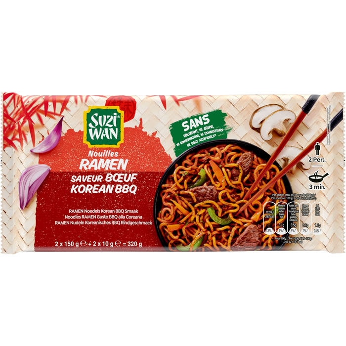 Mayorista Fideos ramen coreanos sabor ternera BBQ 2x160g - SUZI WAN