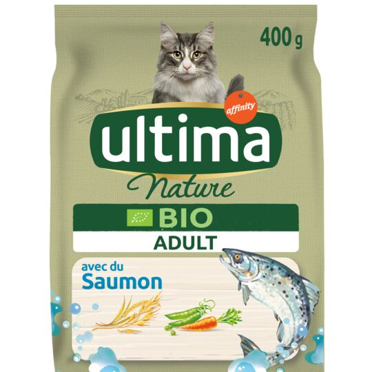 Grossiste Croquettes pour chat adulte Bio au saumon 400g - ULTIMA