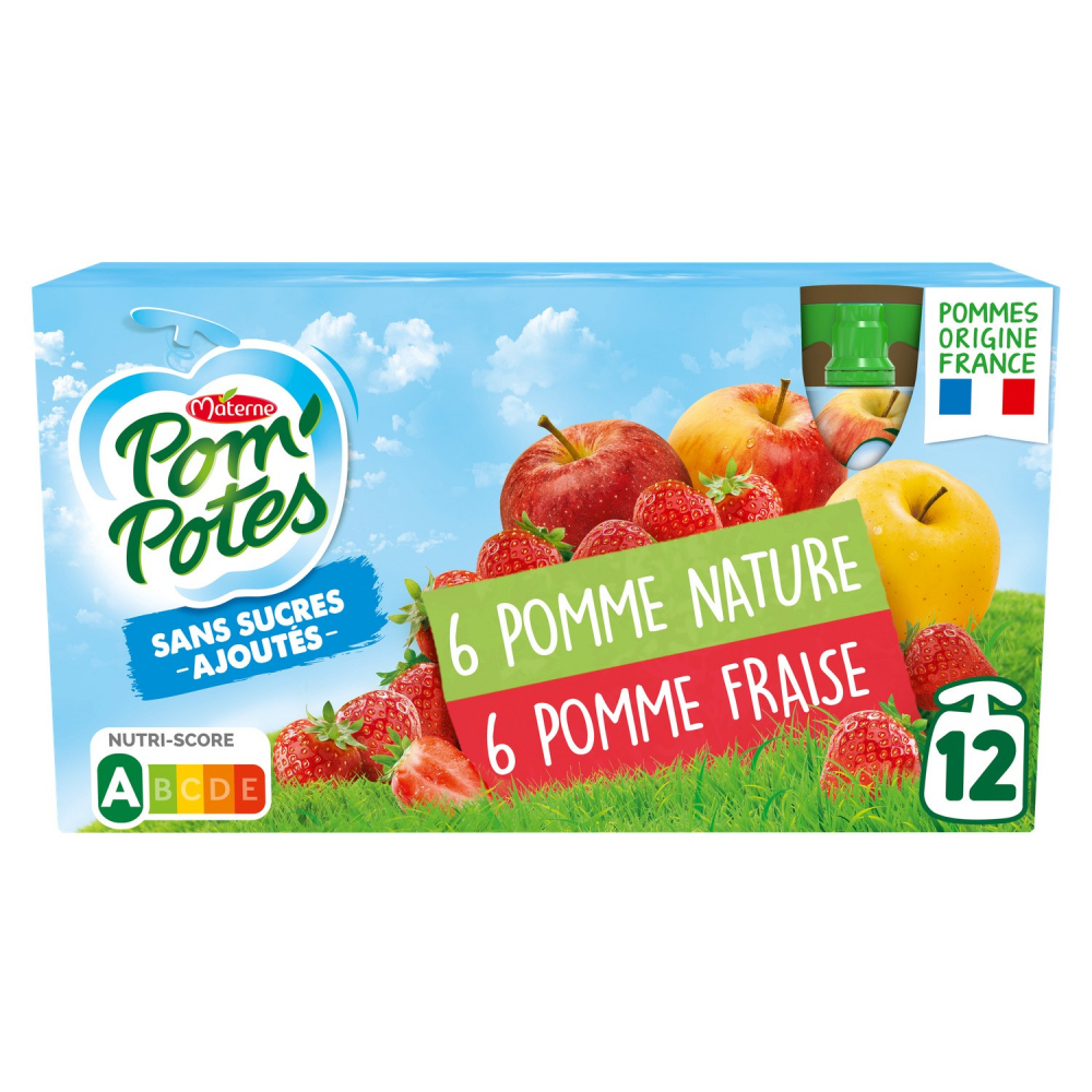 Grossiste Compote de pomme & pomme fraise 12x90g - POM' POTES