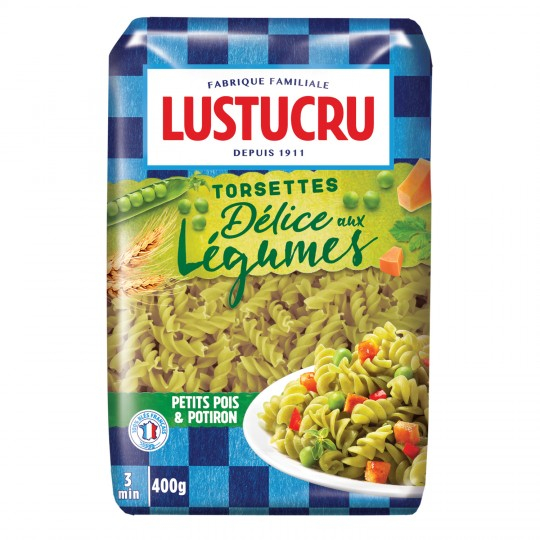 Grossiste Pâtes Légumes et Petits Pois Torsettes 400g - LUSTUCRU